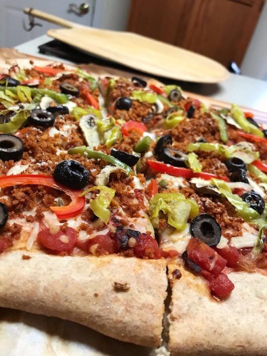 Supreme Pizza with Seitan Pepperoni - VegInspired